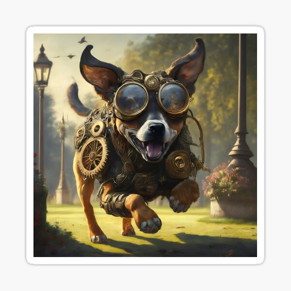 "Steampunk Dog running" Sticker for Sale by ZenSteampunk | Redbubble
