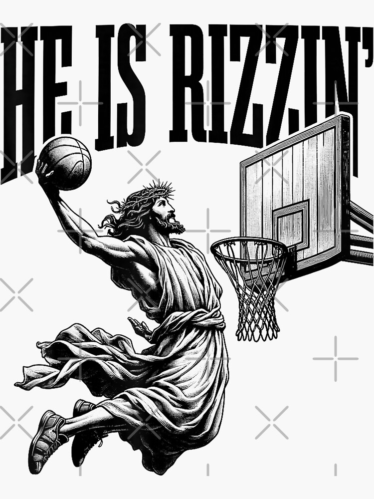 "He Is Rizzin Funny Jesus Basketball Easter Meme" Sticker for Sale by ...