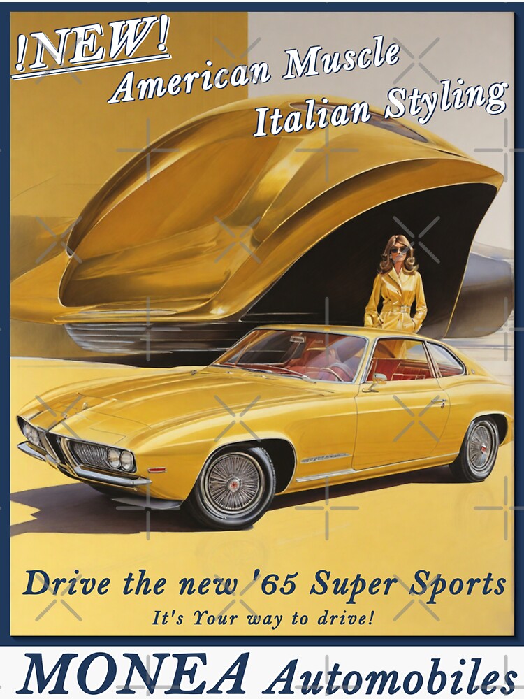 "1965 car poster - Monea Super Sports Coupe golden" Sticker for Sale by ...