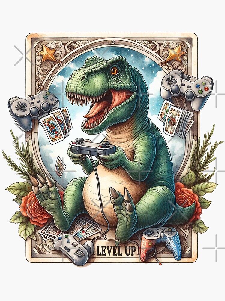 "Dinosaur Playing Video Games" Sticker for Sale by devonclemon | Redbubble