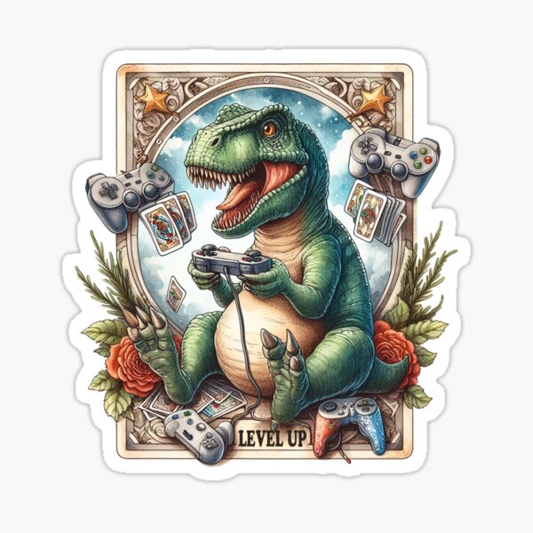 "Dinosaur Playing Video Games" Sticker for Sale by devonclemon | Redbubble