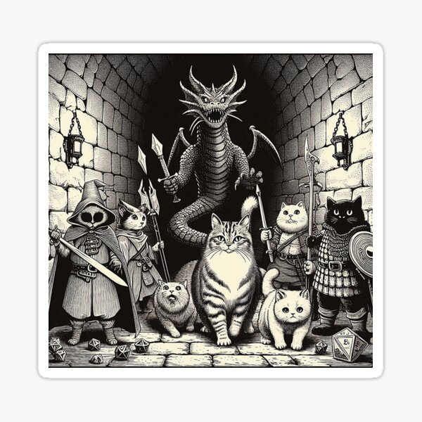 "DUNGEONS AND DRAGONS ROLEPLAYING RPG ADVENTURE CATS" Sticker for Sale ...