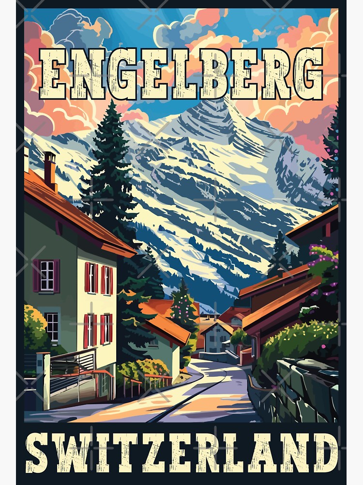 "Discover Swiss Alpine Splendor - Vintage Engelberg Travel Art" Sticker ...