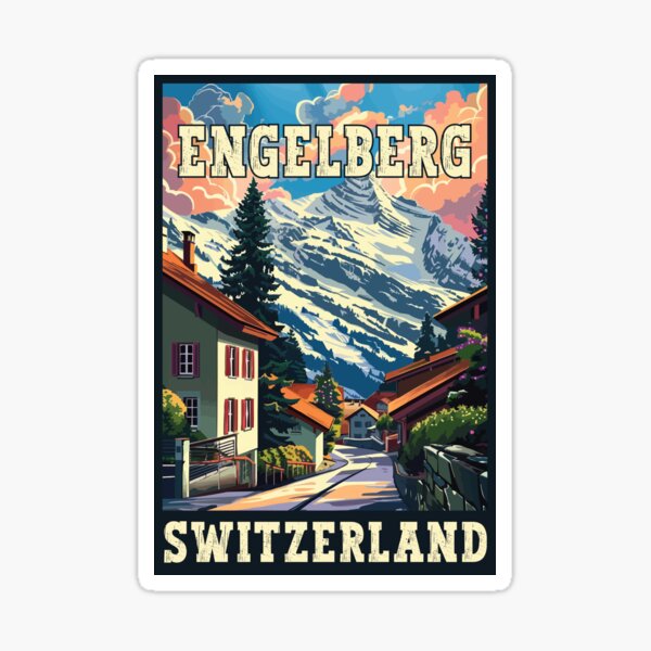 "Discover Swiss Alpine Splendor - Vintage Engelberg Travel Art" Sticker ...