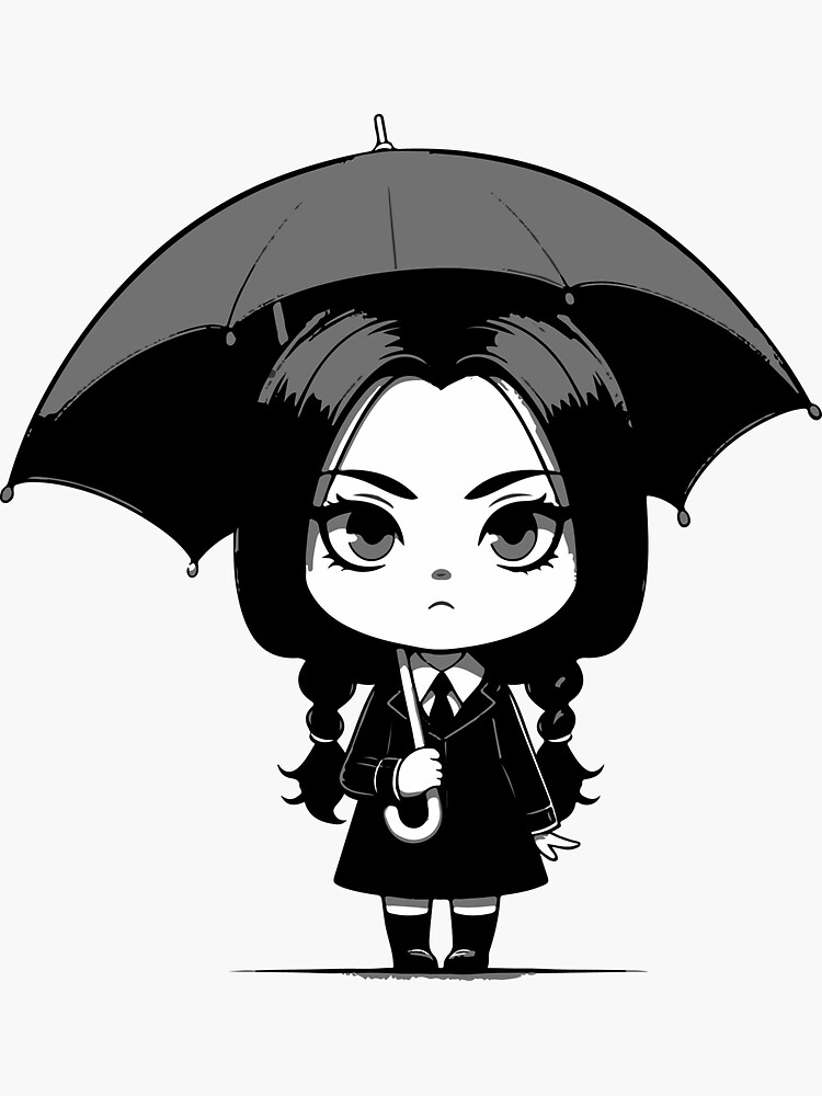 "Serious Chibi Wednesday Addams with Umbrella" Sticker for Sale by ...