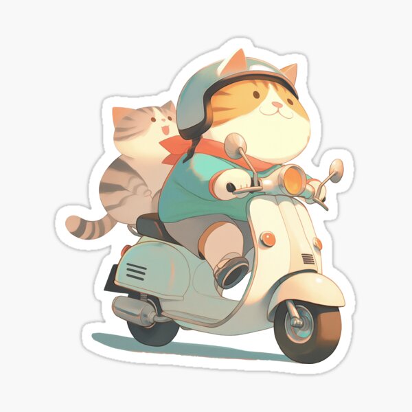 "Cat Riding Scooter Cartoon " Sticker for Sale by Bwittaya | Redbubble