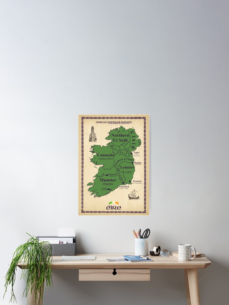 "Ireland Map of Medieval Eire Gaelic Kingdoms and Provinces" Poster for ...