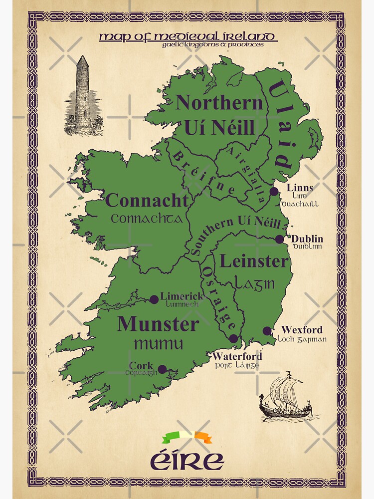 "Ireland Map of Medieval Eire Gaelic Kingdoms and Provinces" Sticker ...