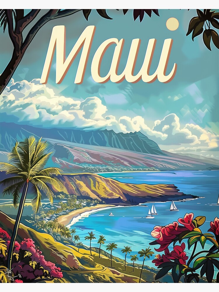 "Maui Hawaii Travel Poster Art Deco Art Print Poster" Sticker for Sale ...