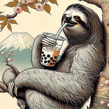 "Sloth drinking Boba ~ Japanese Art Style" Sticker for Sale by ...