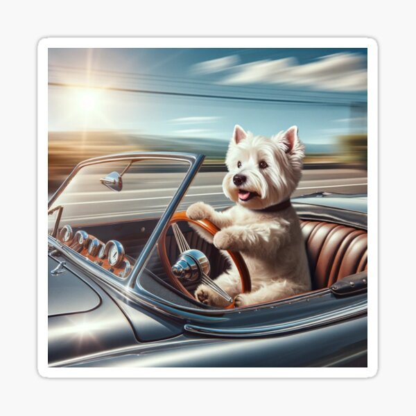 "Joyride with a Westie" Sticker for Sale by ZephyrPix | Redbubble