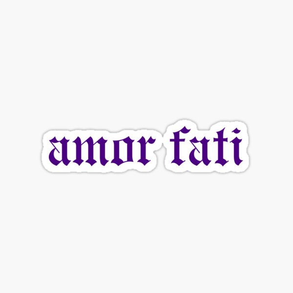 "Amor Fati Old English Font Indigo Purple Text" Sticker for Sale by Ninjakandy | Redbubble