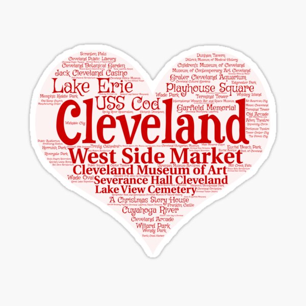 "Heart of Cleveland Red Heart Word Cloud Products" Sticker for Sale by ...