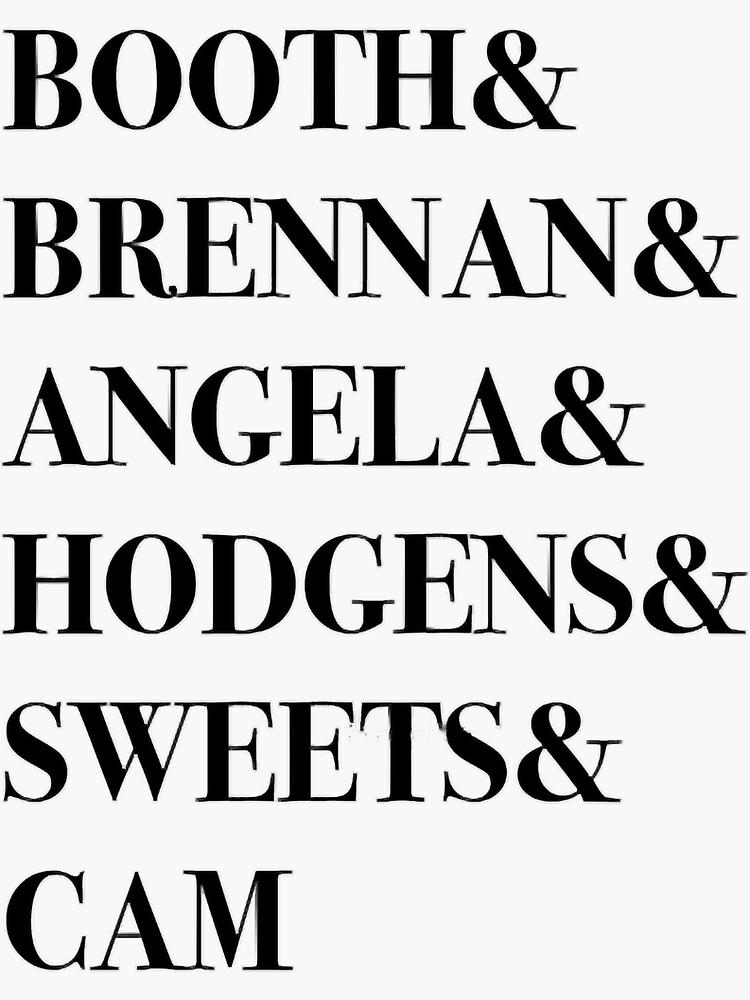 "Bones Character Names , Bones and Booth" Sticker for Sale by henll ...