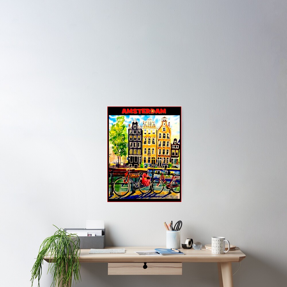 "AMSTERDAM : Vintage Bicycle Travel Print" Poster for Sale by posterbobs | Redbubble