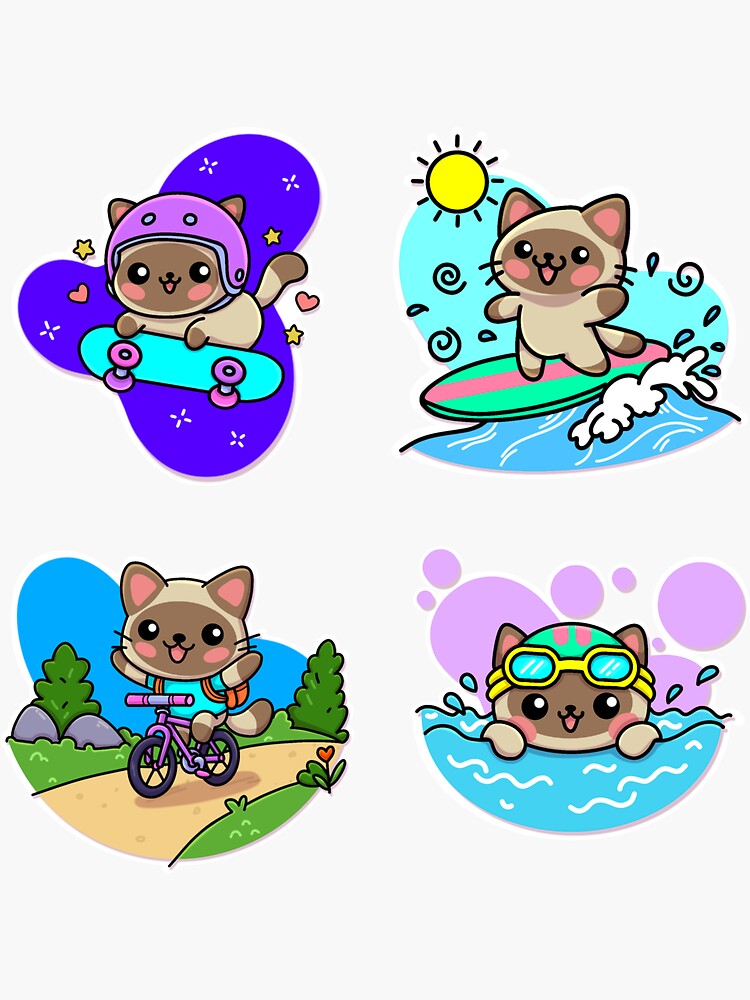 "#1 cute siamese cat sports pack" Sticker for Sale by Kiskadee-Draw ...