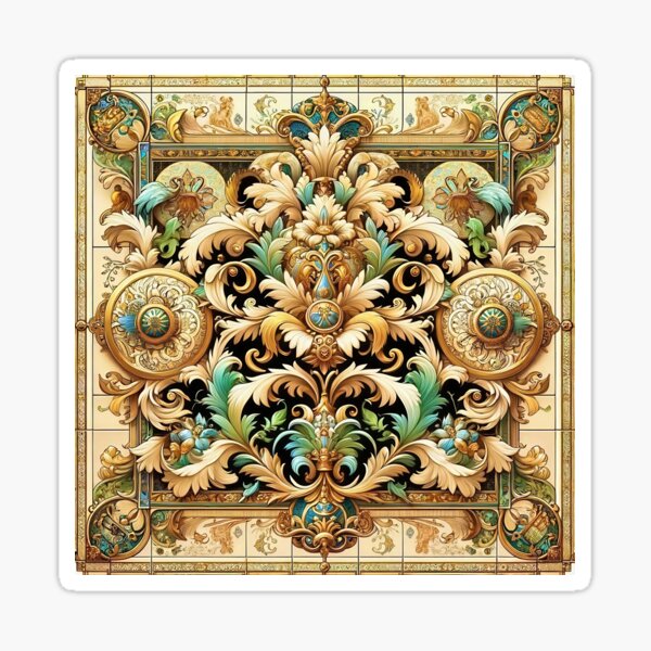 "Vintage French Folk Art Tile: Verdant Vignettes" Sticker for Sale by ...