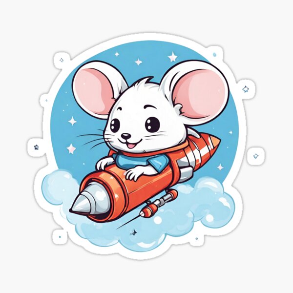 "Cute mouse flying on rocket " Sticker for Sale by Culmika | Redbubble