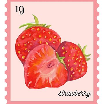 "Strawberry Watercolor Postage Stamp " Sticker for Sale by ...