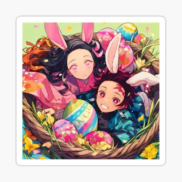 "Tanjiro & Nezuko Kamado (Easter) - Demon Slayer 1" Sticker by Infinite ...