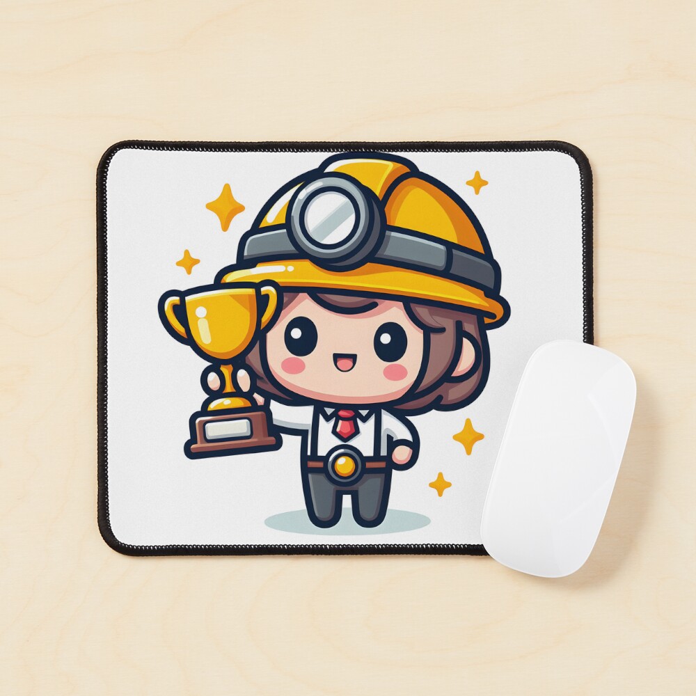 "Kawaii Miner With A Trophy And A Safety Helmet" Sticker for Sale by ...