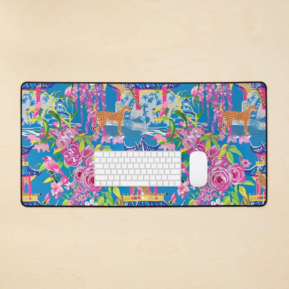 "Preppy cheetah in chinoiserie garden in pink and cornflower blue ...