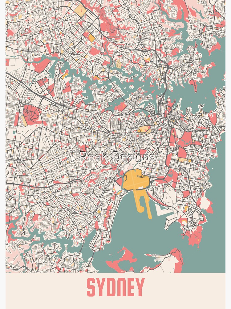 "Sydney City Map Chalk Retro City Map Poster" Sticker for Sale by Peek ...