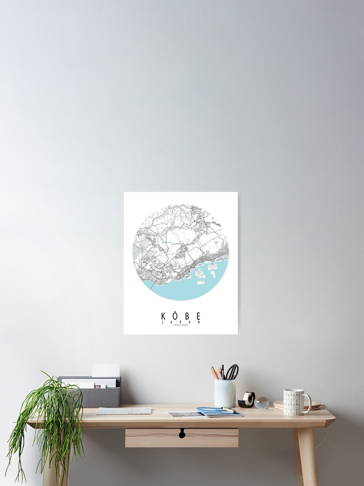 "Kobe City Map of Kansai, Japan - Circle" Poster for Sale by deMAP ...