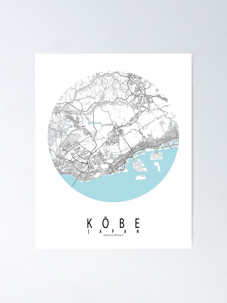 "Kobe City Map of Kansai, Japan - Circle" Poster for Sale by deMAP ...