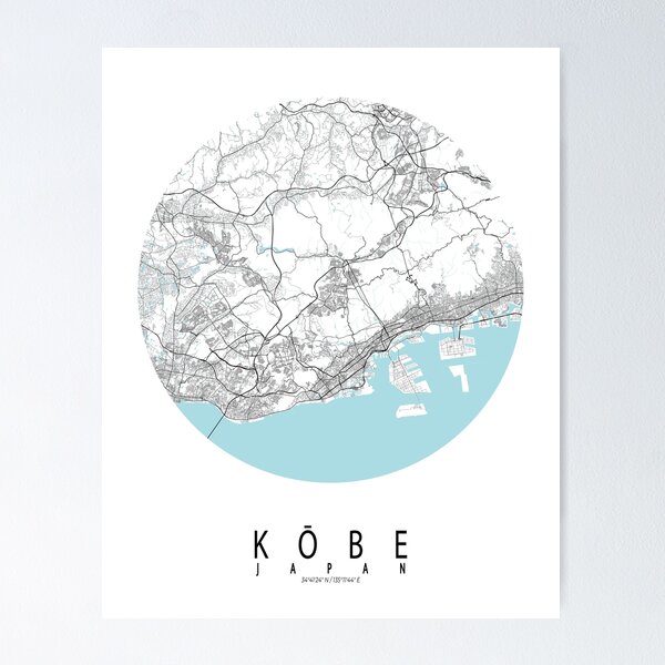 "Kobe City Map of Kansai, Japan - Circle" Poster for Sale by deMAP ...