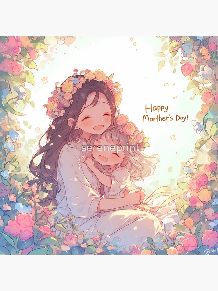 Happy Mothers Day Cute Anime Mother And Kid Sticker For Sale By
