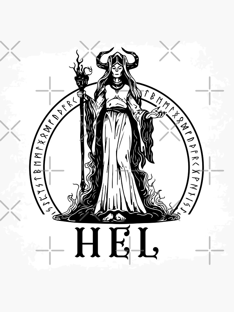 "Hel Viking Goddess of Norse Mythology and a rune halo" Sticker for ...