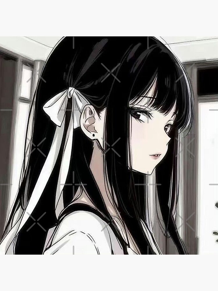 anime girl with black hair Sticker