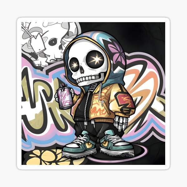 "Chibi Street Artist Skeleton" Sticker for Sale by RaphicSentry | Redbubble