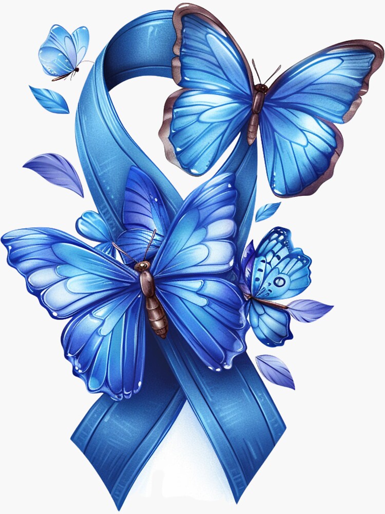 "Hopeful Blue Butterfly Ribbon for Colon Cancer Awareness." Sticker for ...