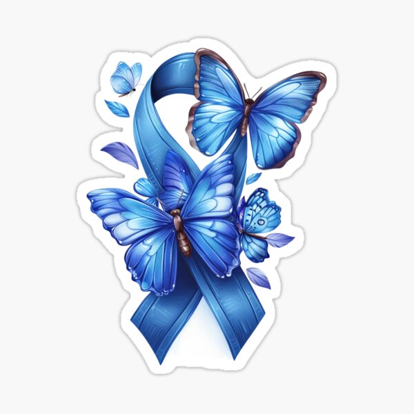 "Hopeful Blue Butterfly Ribbon for Colon Cancer Awareness." Sticker for ...