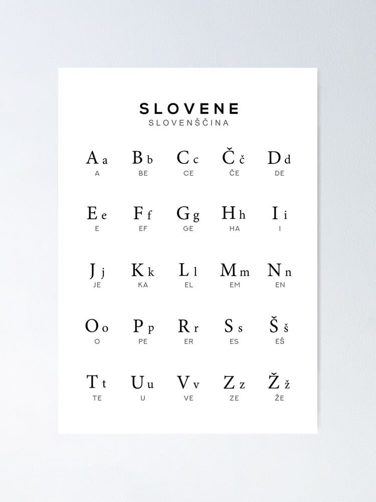 "Slovene Alphabet Chart, Slovenian Language Chart, White" Poster for ...