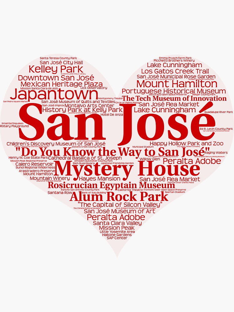 "Heart of San Jose Red Heart Word Cloud Products" Sticker for Sale by ...