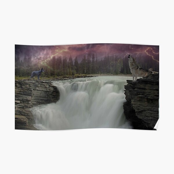 "Howling Wolf at the waterfall" Poster for Sale by Prometheus2000 ...