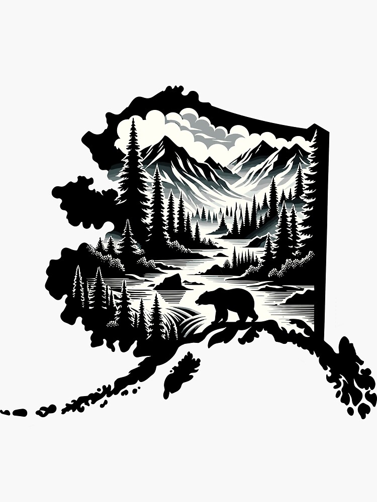 "wild alaska map and landscape" Sticker by landscapeworlds | Redbubble