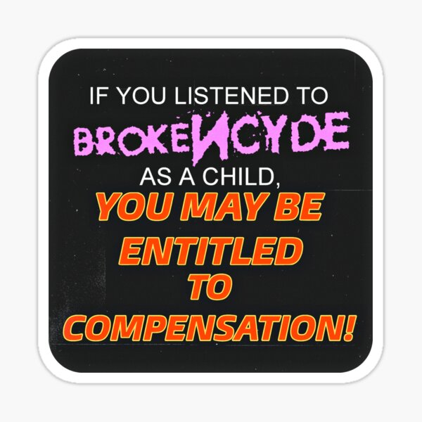 "Brokencyde - Fake Lawsuit Ad Sticker" Sticker for Sale by CryptQueen ...