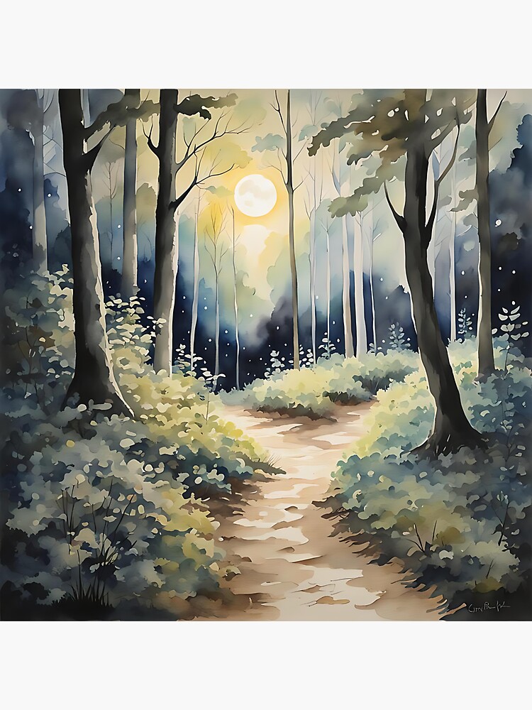 "Moonlit Forest Path - Watercolor Landscape - Art Print - Home Decor ...