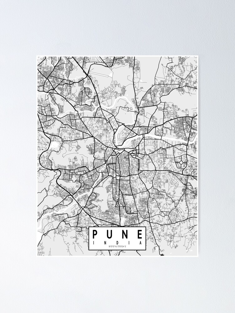 "Pune City Map of Maharashtra, India - Light" Poster for Sale by deMAP ...