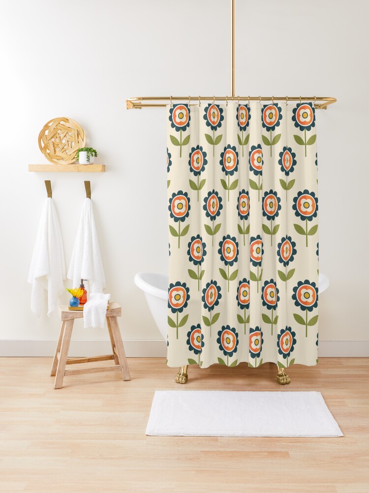 "Retro Daisy - Orange and Cream" Shower Curtain for Sale by daisy ...