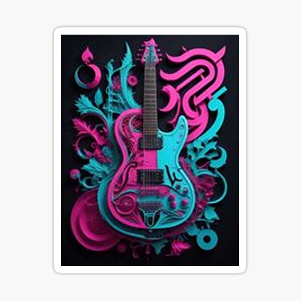 "guitar, pink, green" Sticker for Sale by sosason | Redbubble