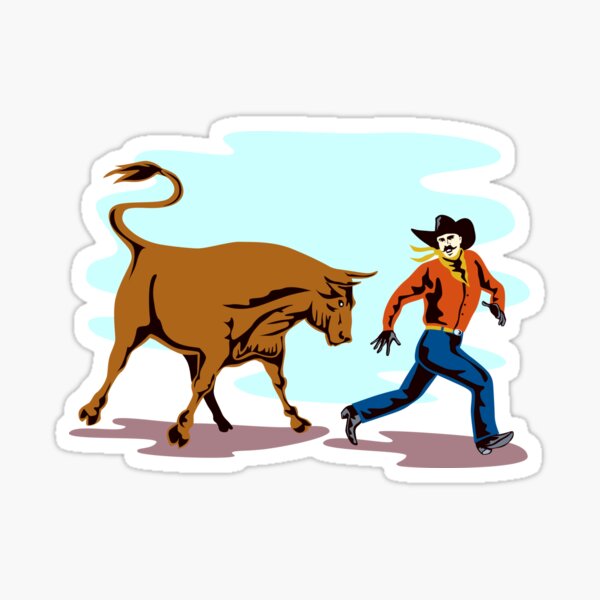 "Raging Bull Attacking Rodeo Cowboy Retro" Sticker for Sale by ...