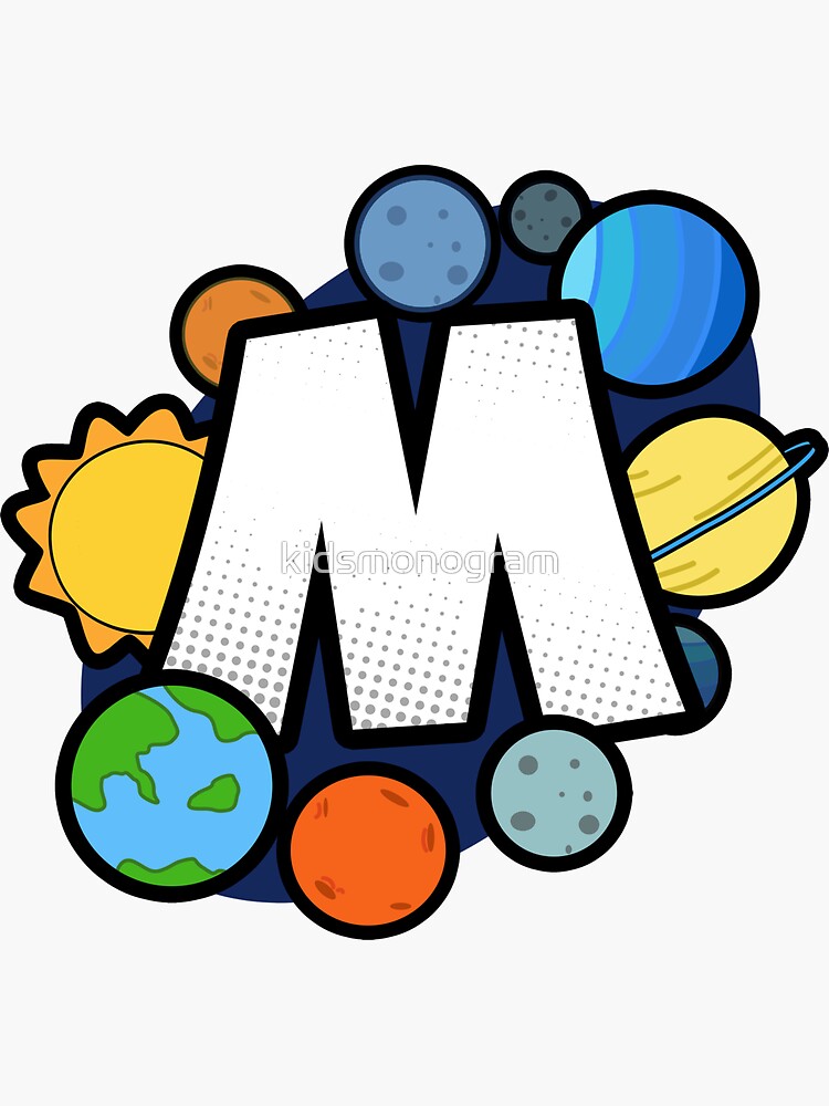 "Monogram M Outer SPace Cartoon Planets" Sticker for Sale by ...
