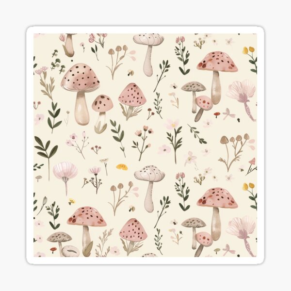 "Mushroom Cottage Core Floral Pattern" Sticker for Sale by RuralGreen ...