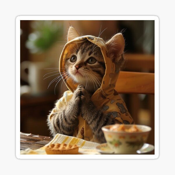"Cute cat meme eating breakfast" Sticker for Sale by sereneprint ...