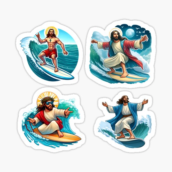 "Surfing Jesus - Jesus Surf Sheet" Sticker for Sale by beansterp ...